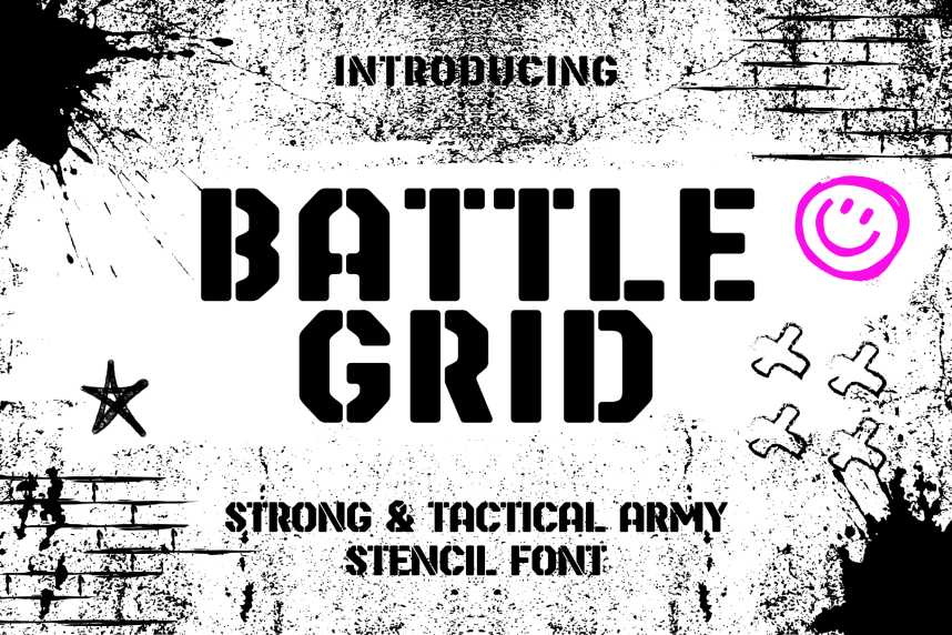 Battle Grid - Stencil Army Font - Befonts