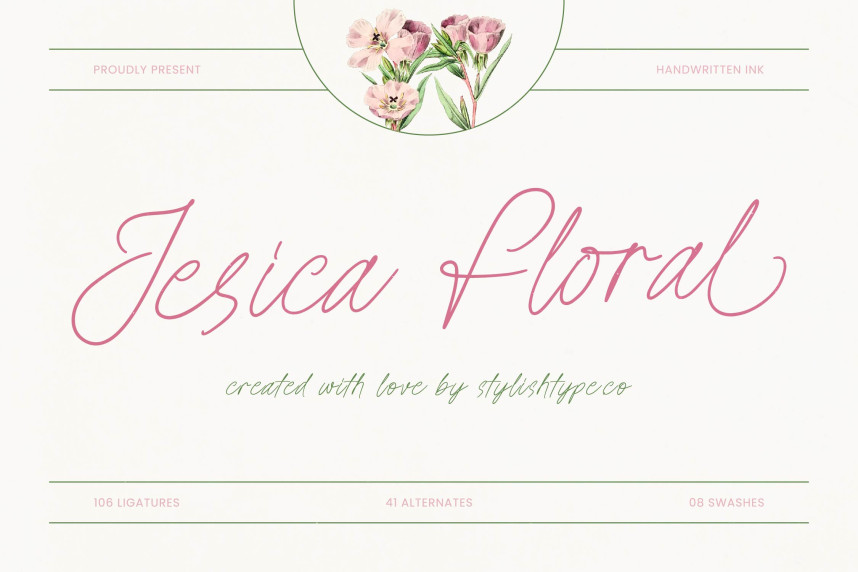 Jesica Floral - Handwritten Ink Font - Befonts