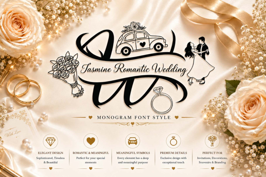 Jasmine Romantic Wedding Monogram Font - Befonts
